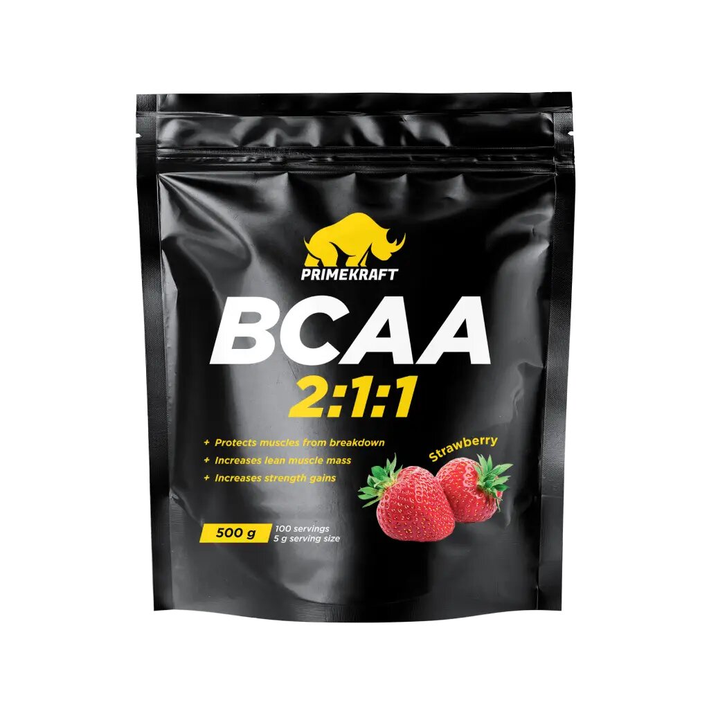 Комплекс аминокислот БЦАА 2:1:1/ВСAА 2:1:1 Prime Kraft со вкусом клубника порошок дой-пак 500 г 1 шт
