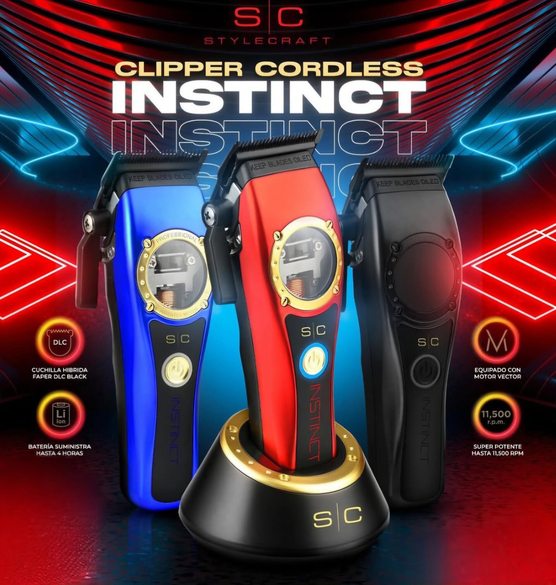 Профессиональная аккумуляторная машинка для стрижки с двигателем SC Instinct Vector Stylecraft, 11500 об/мин.