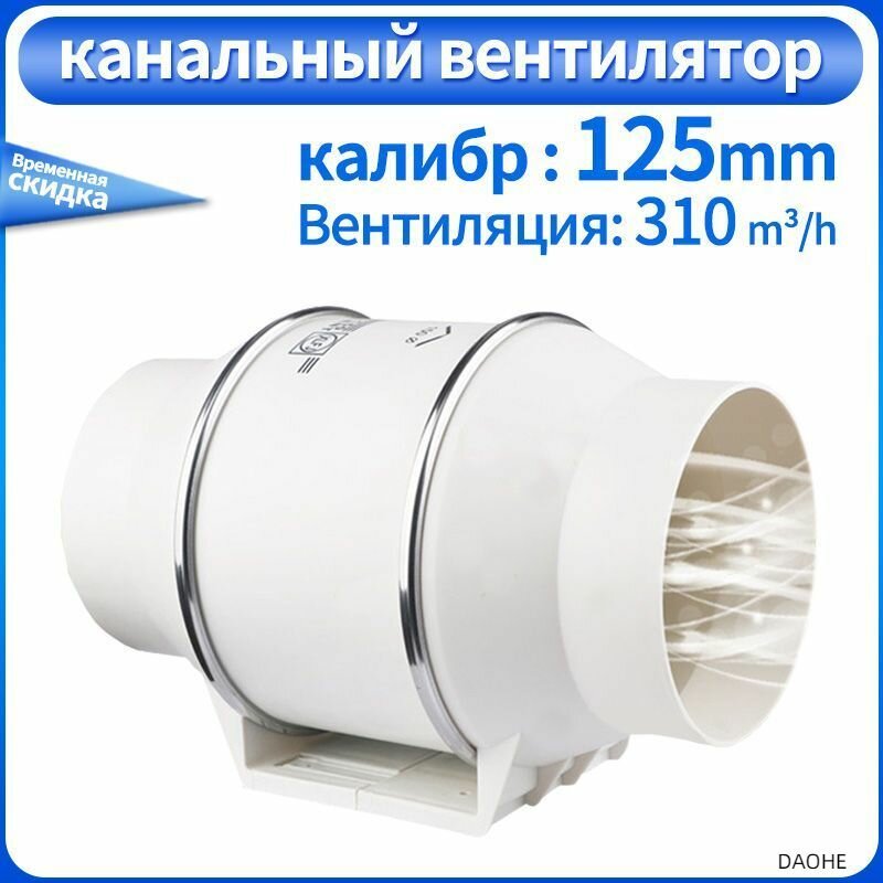 Канальные вентиляторы 310 куб. м/ч. малошумный 34 Дб вентилятор 40 Вт на шарикоподшипниках диаметр 125 мм