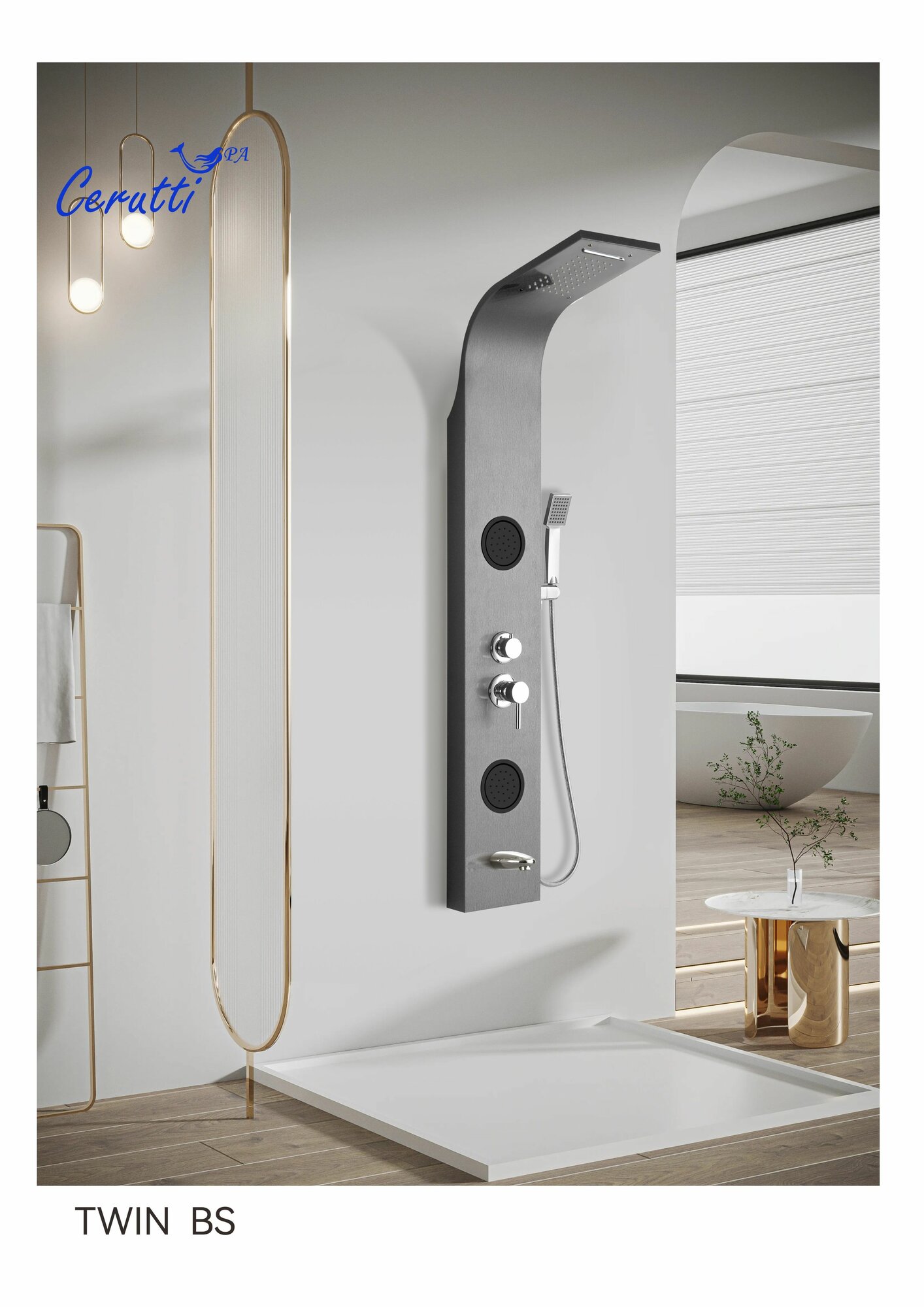 Душевая панель Ceruttispa TWIN BS из нержавеющей стали с форсунками, хром