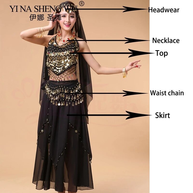 Танцевальный костюм YI NA SHENG WU для танца живота, акрил, женский Black 5pcs