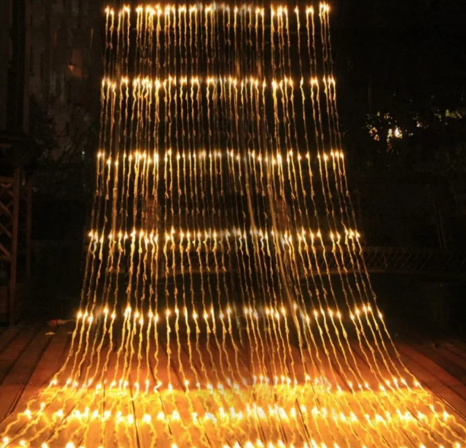 Новогодняя гирлянда светодиодная - Дождь (занавес) "Водопад", 160 LED, тёплый белый (1.5 м х 1.5 м), соединяемая
