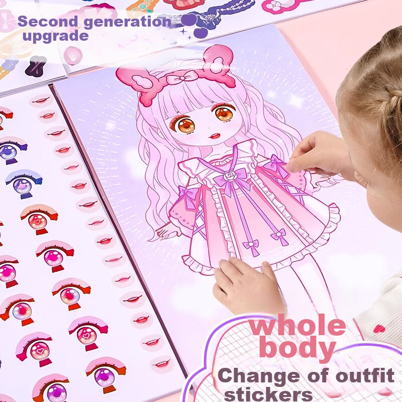 Aijiepu Princess Dress-Up Sticker Book, Dress-Up Book, Children's Handmade Sticker Art Toy Book, Girls' Cartoon Toy, Children's Gift