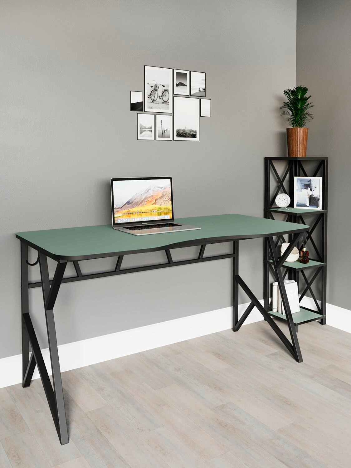 Стол компьютерный, игровой, геймерский, письменный "Графика" 140 см, Зеленый Эвкалипт (Эггер)