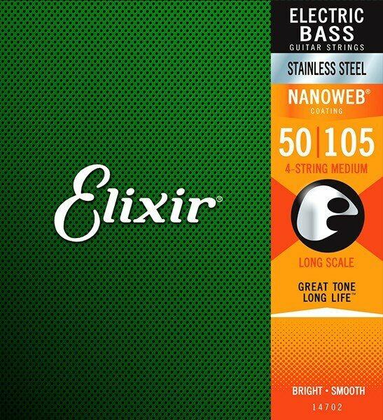 Elixir 14702 NANOWEB Комплект струн для бас-гитары, нерж. сталь, Medium, 50-105