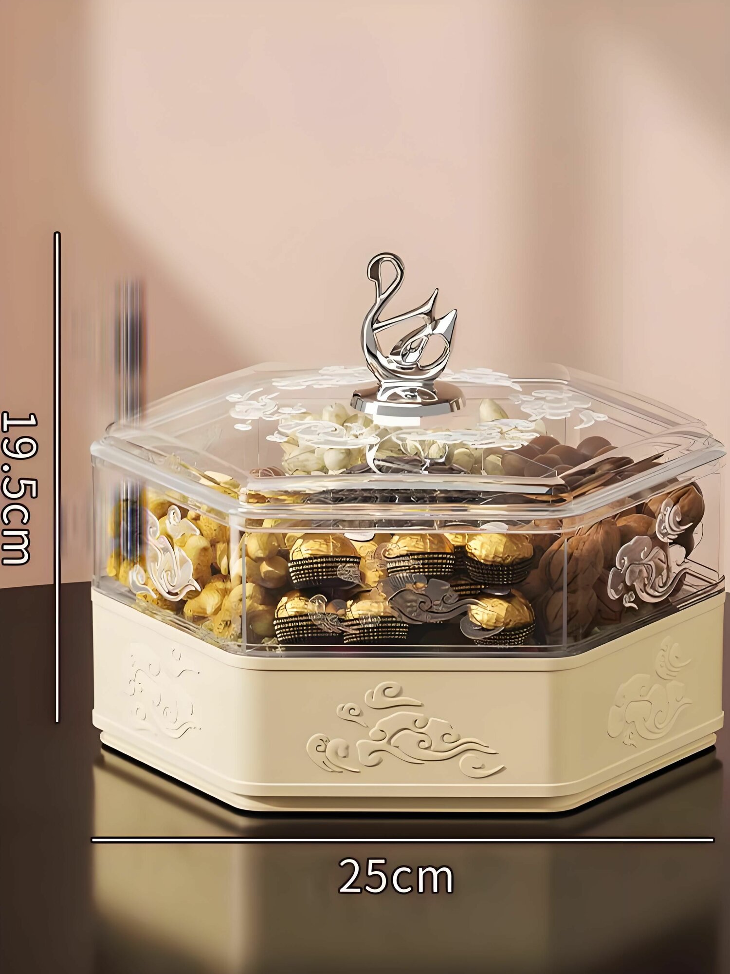 Конфетница двухъярусная с крышкой, Пластиковый материал, 1 шт, 24,5×14 см