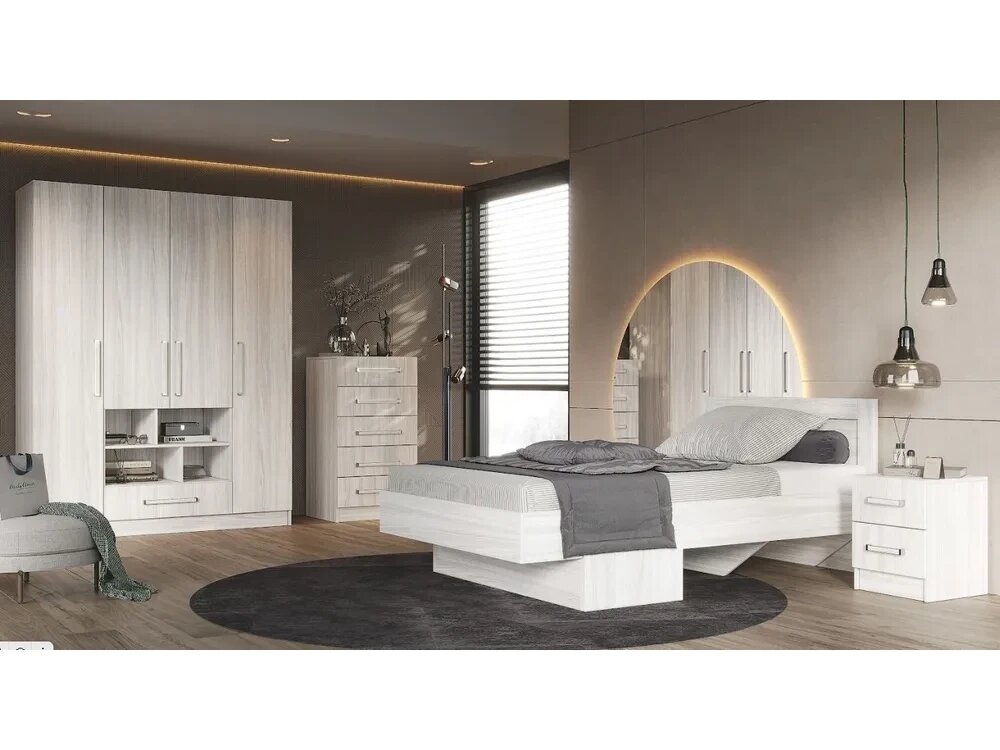 Модульная Спальня, сп:140х200, кровать без матраса, Сандал светлый