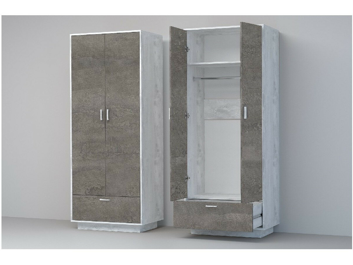 Шкаф ШК-1 ПД, в скандинавском стиле, Камень темный/Бетон Светлый