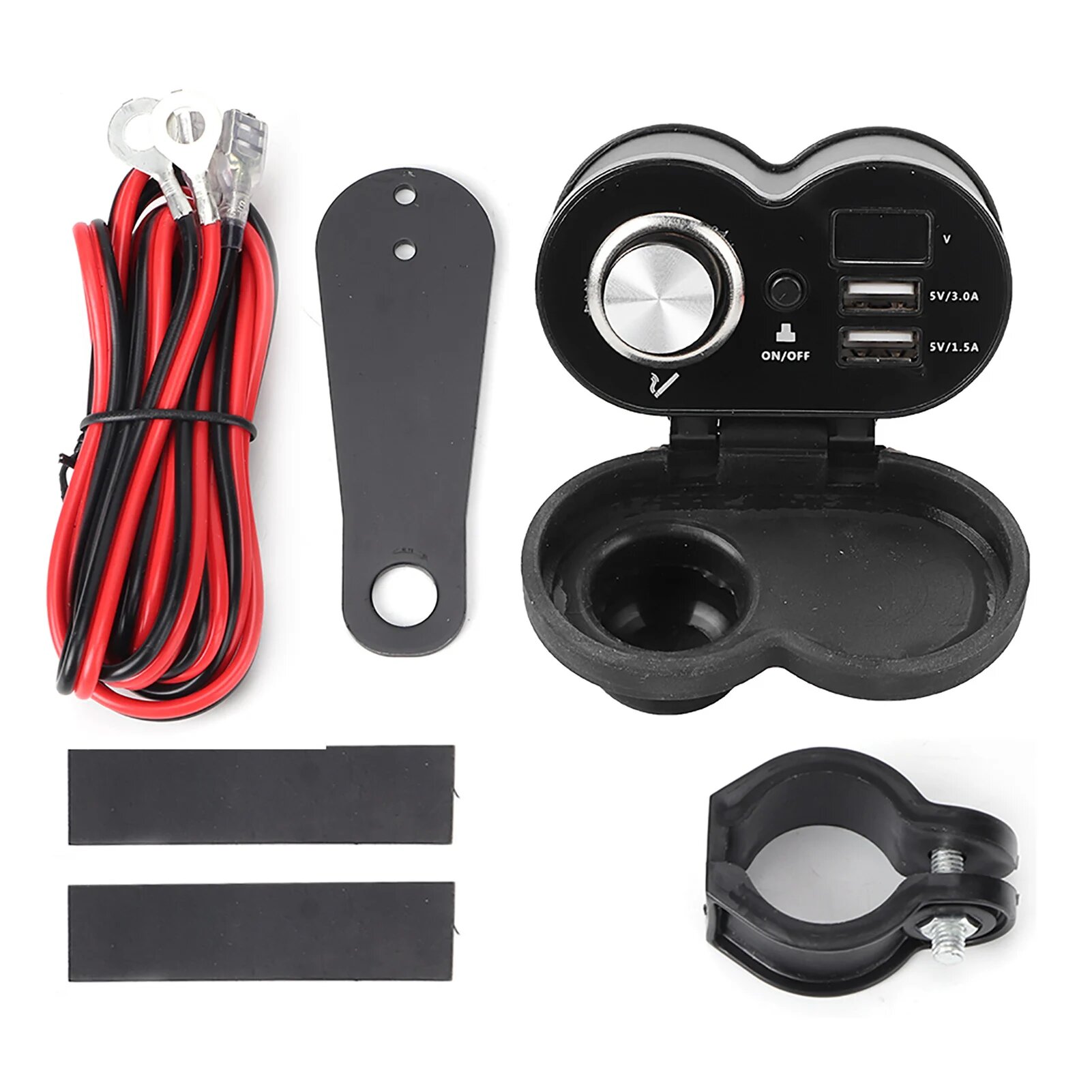 Прикуриватель для мотоцикла, прикуриватель для мотоцикла, 12 В, зарядное устройство с двумя USB-портами, водонепроницаемое крепление на руль черный