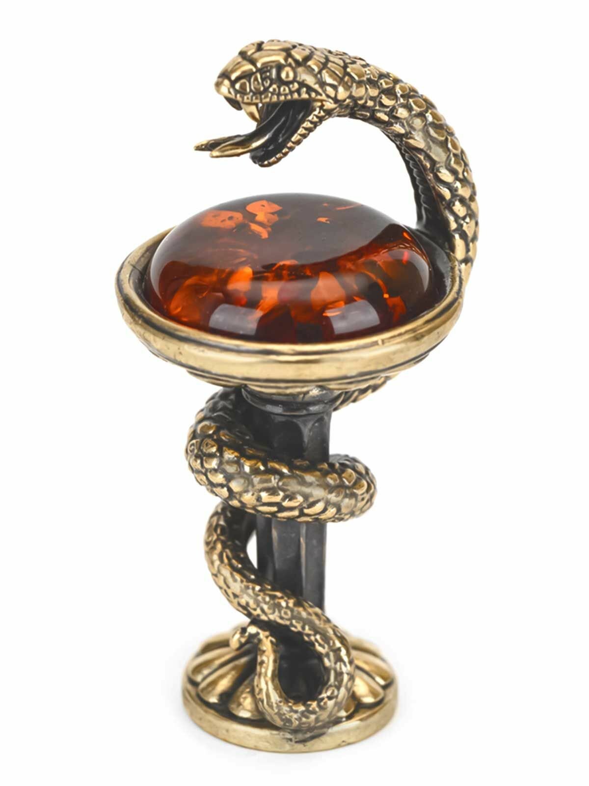Сувенирная фигурка - Змея Сосуд Гигеи, Балтийский Янтарь, 6,0 см
