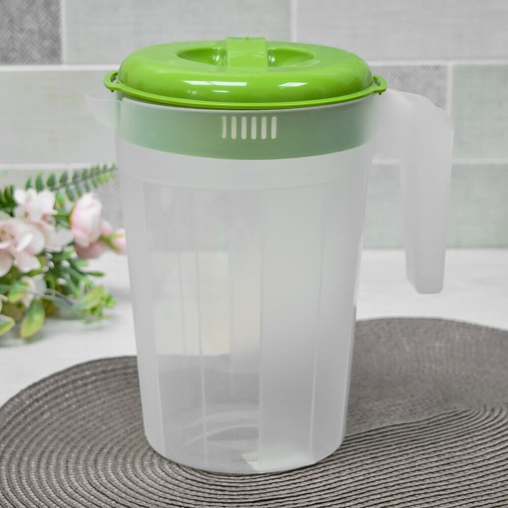 Кувшин с крышкой 2,5л, пластик, зелёный, герметичное хранение напитков