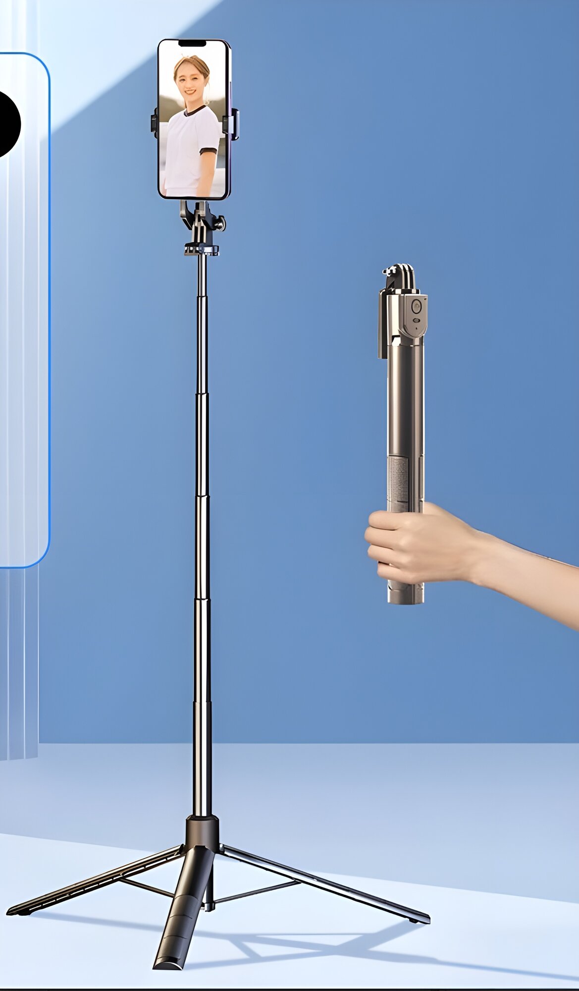 Многофункциональная селфи-палка DF02-1.7M с Bluetooth, заполняющим светом и настольным штативом, (черная)