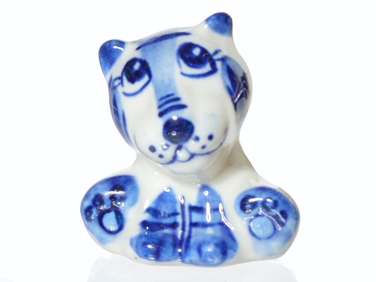 Фигурка «Тигр» гжель, фарфор, ручная роспись, 3,8 см, символ года, интерьерный декор