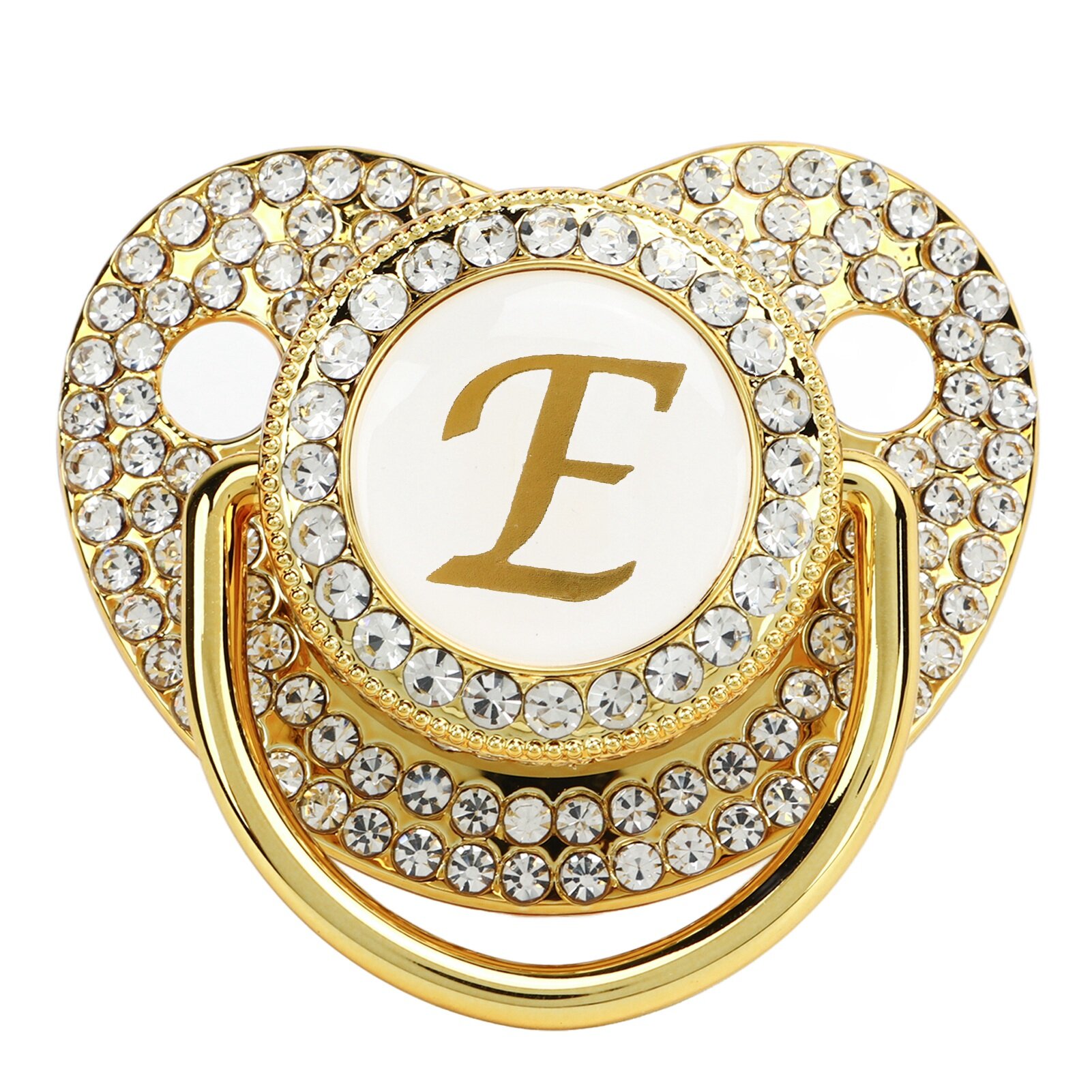 Блестящая соска Baby Bling, золотая соска-клипса в форме буквы E, изогнутая соска с пылезащитным колпачком для новорожденного.