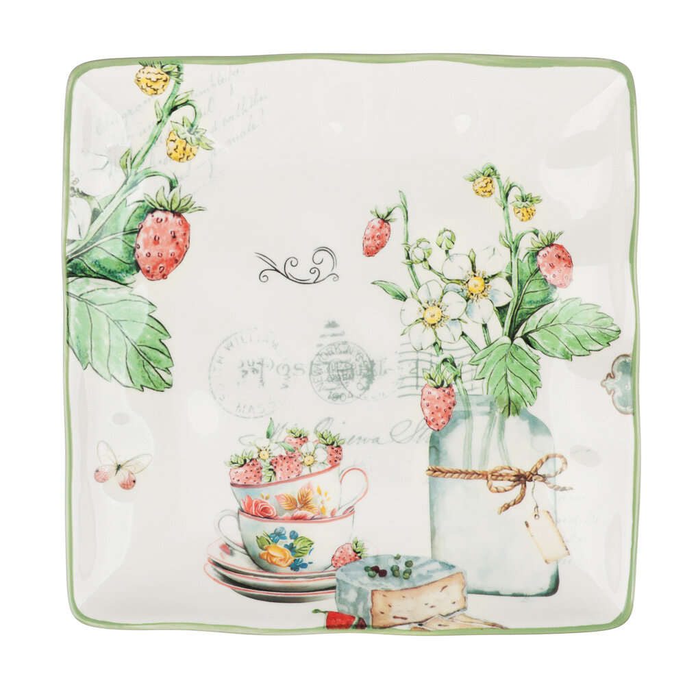 Блюдо керамическое квадратное, серия "Земляника", 22х22х3 см