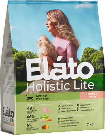 Elato_ Сухой корм ELATO Holistic Lite для привередливых кошек с кроликом и индейкой, 7кг 7 кг