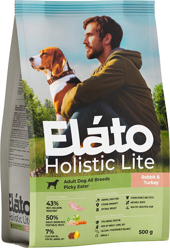 Elato_ Сухой корм ELATO Holistic Lite для привередливых собак всех пород с кроликом и индейкой, 0,5кг 0.5 кг