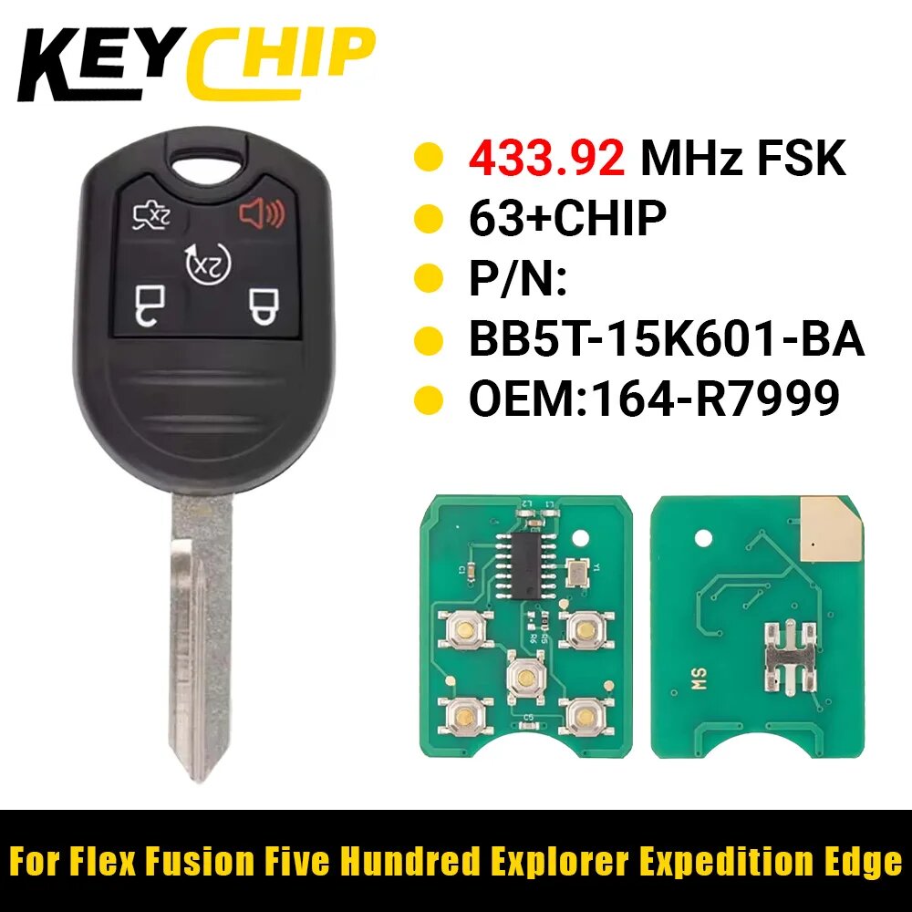 KC для Ford Explorer Edge Expedition Flex Focus Fusion Mustang Lincoln 2007-2015 с 63+ ЧИП 315 МГц 5-кнопочный дистанционный ключ от автомобиля 5 buttons 2