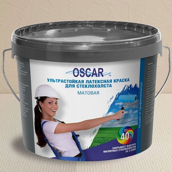 Краска для Стен и Потолков Oscar 14кг для Стеклохолста, Ультрастойкая, Моющаяся / Оскар.