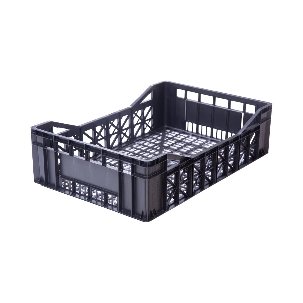 Полимерный ящик Тара. ру 600x400x165 мм, перфорированный, цвет чёрный 32064, овощей и фруктов