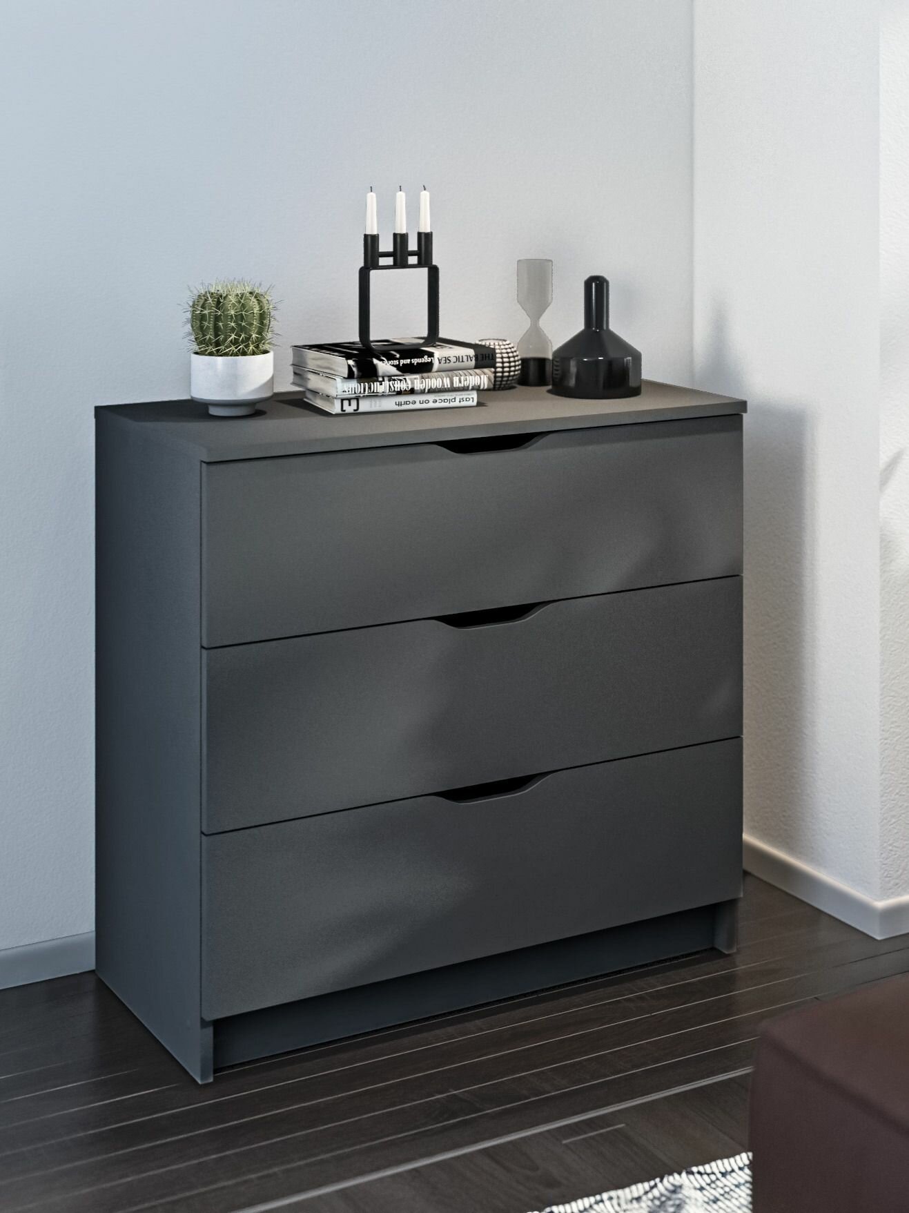 Комод столплит Бруклин СБ-3249 напольный, с тремя ящиками, для хранения, ЛДСП Диамант серый, 78*75*39 см.