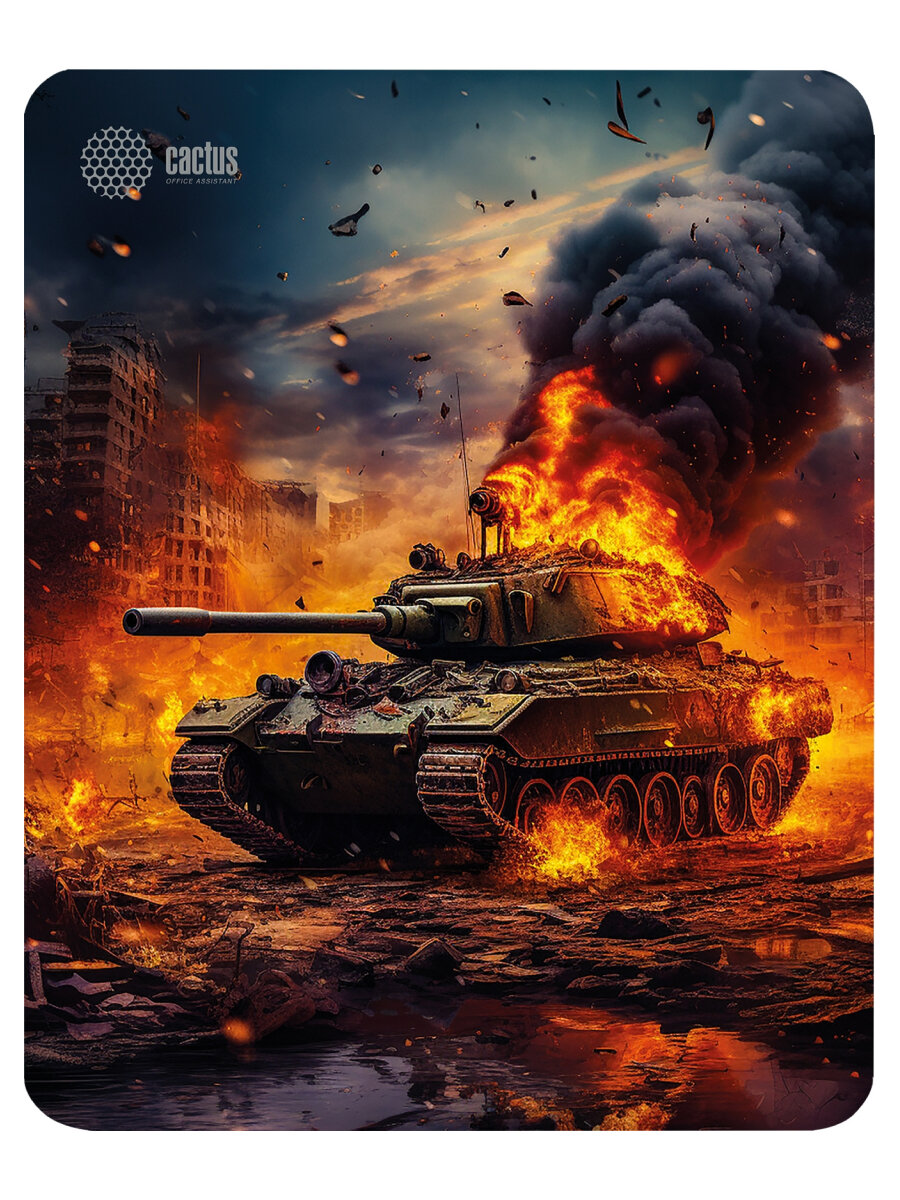 Коврик для мыши CACTUS Burning tank рисунок (тканевый, прорезиненное основание, 300x250x3мм) (CS-MP-D04M)
