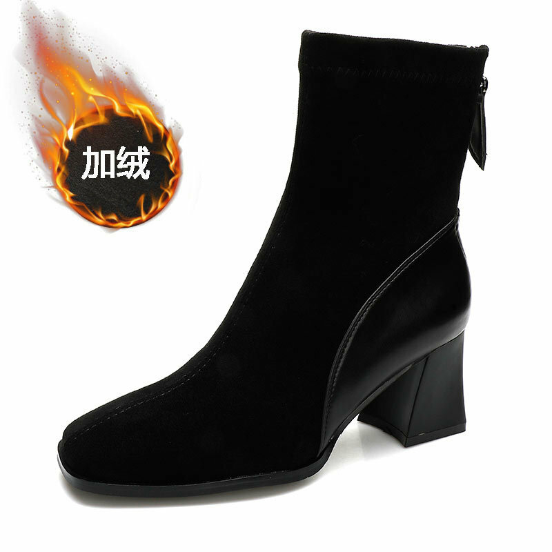 MOOCIE 2025 новые женские ботинки Martin в британском стиле на высоком каблуке, осенне-зимние, большие размеры, толстый каблук, квадратный нос, короткие, тонкие, ботинки Chelsea