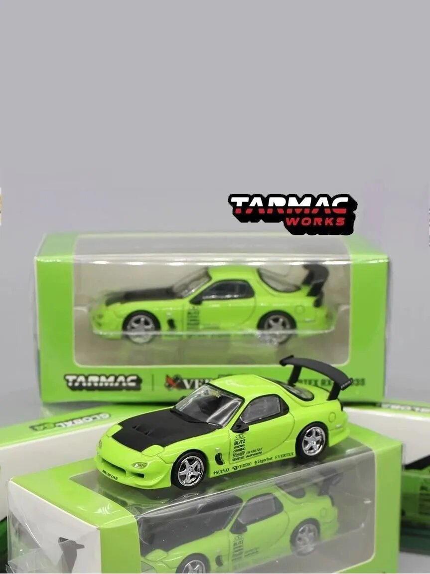 Машинка Tarmac Works TW 1/64 Green version RV RX7 Roadster FD3S retrofit Vertex for Mazda Die-cast Alloy Car Model Collection Display Gift