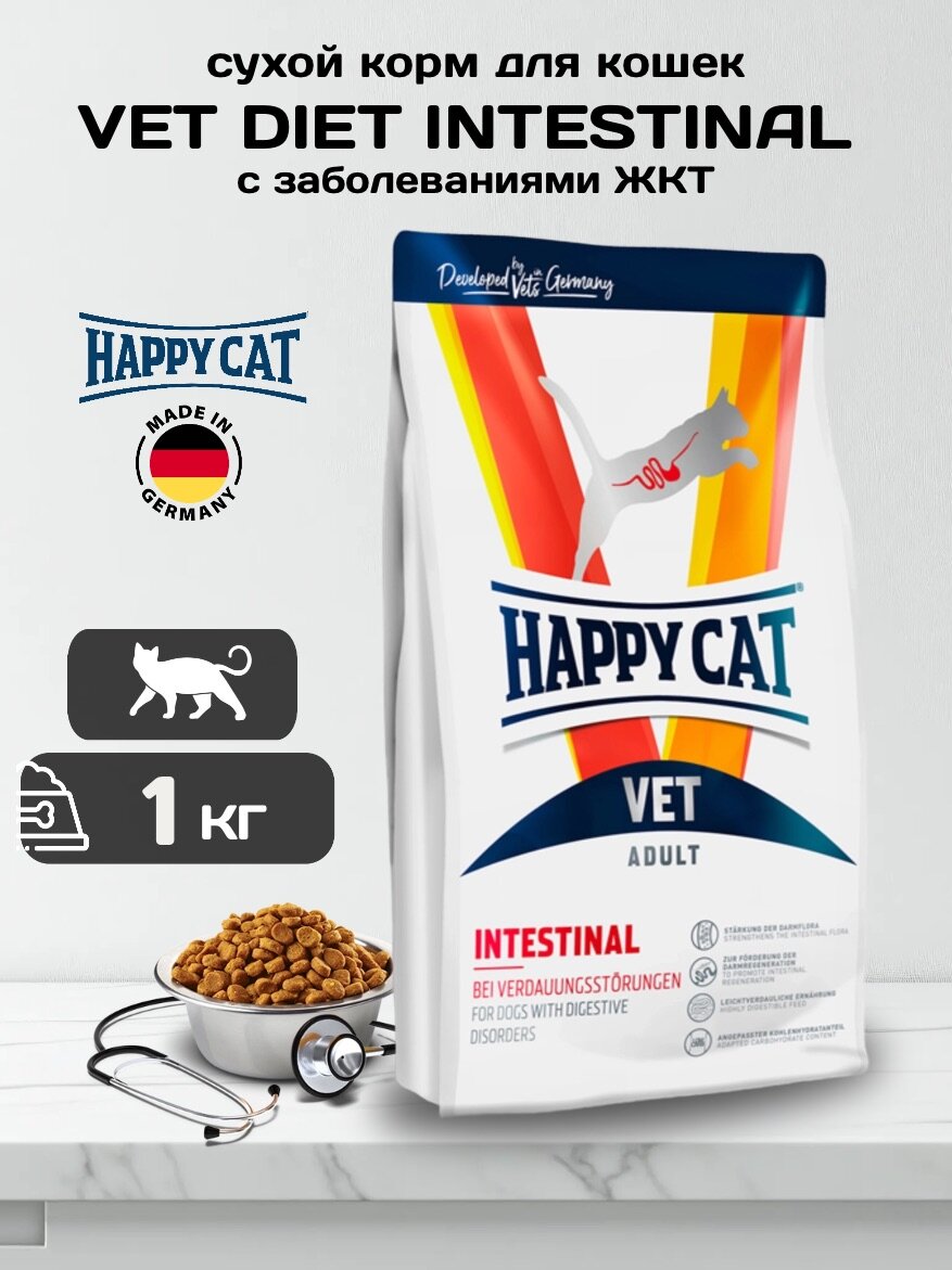 Сухой корм для кошек Happy Cat VET Diet Intestinal при заболеваниях ЖКТ - 1 кг