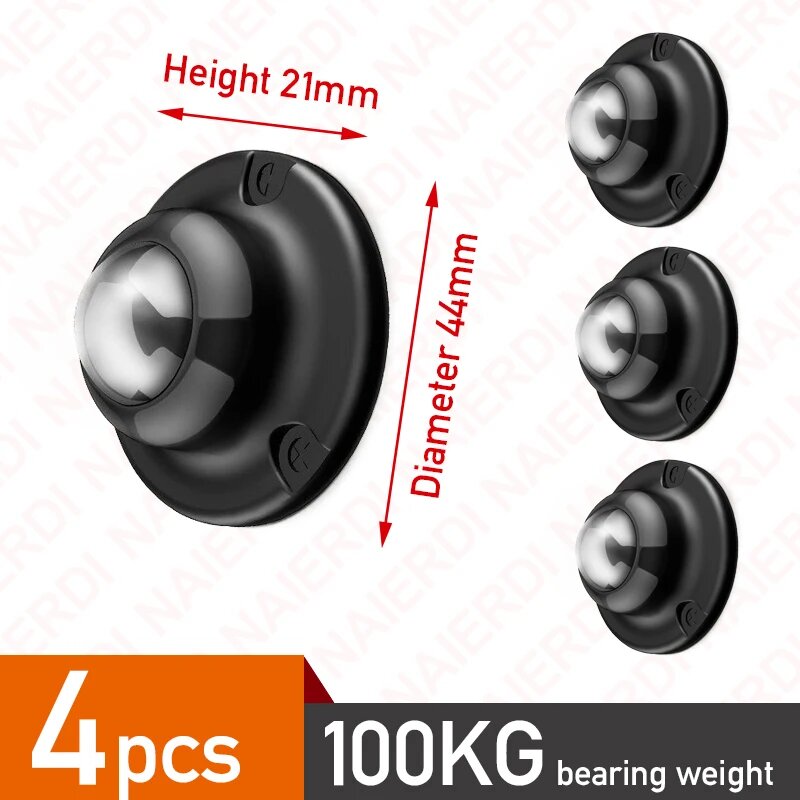 NAIERDI Мебельные ролики 360° 100 кг Black 4pcs