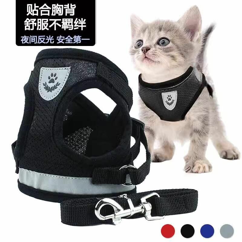 Шлейка для кошек, собак мелких, средних пород / щенков, взрослых животных с поводком, светоотражающеей нашивкой / прогулочная, анатомическая, регулируемая для дрессировки