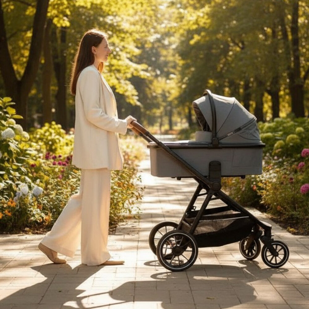 Коляска 2 в 1 Bumprider Atlas, большая люлька, пружинная амортизация Grey серый