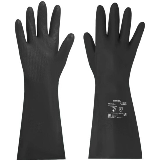 Перчатки латексные Rabbitex (раббитекс) EXPERT КЩС-1 ULTRA STRONG химически устойчивые двухслойные чёрные, размер 7-7,5, S (малый), 609270 (609270СН)