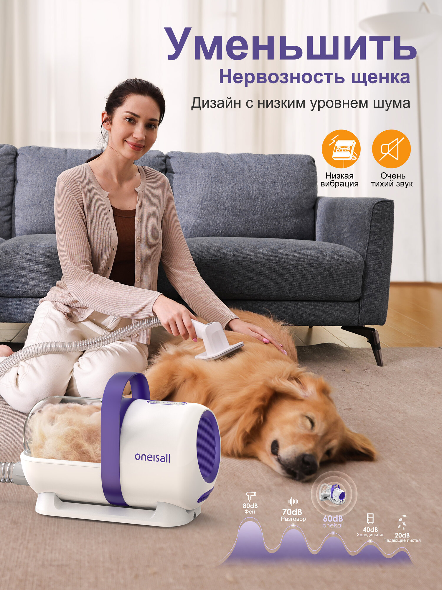 ONESIALL Фен компрессор c пылесосом для сушки животных: кошек, собак.