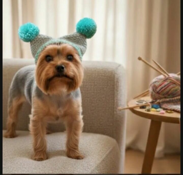 Шапка для собак, ручная работа, оливковая, для йорков, той-терьеров, чихуахуа