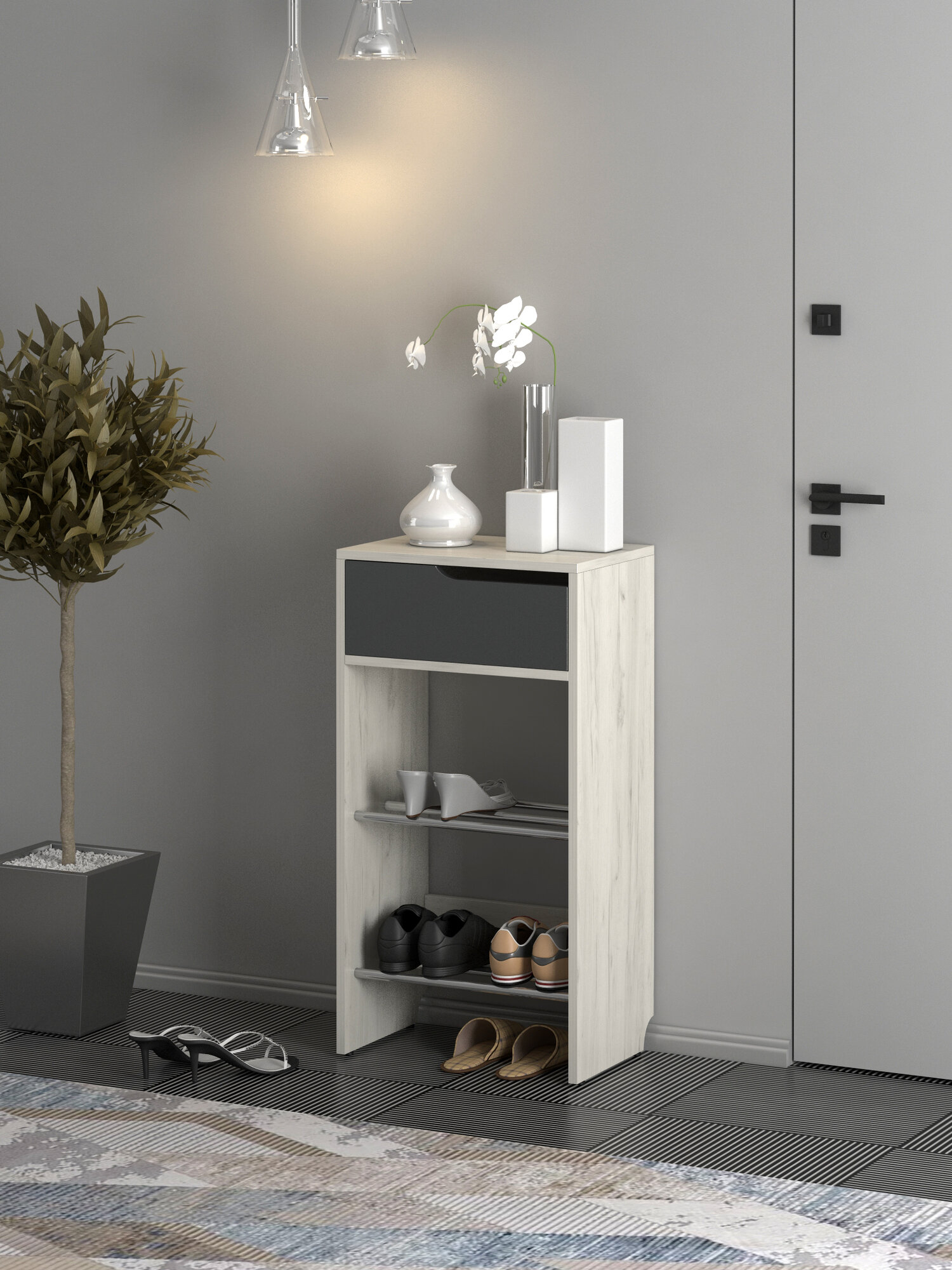 Тумба для обуви Уют 450 с ящиком для хранения крафт белый-графит