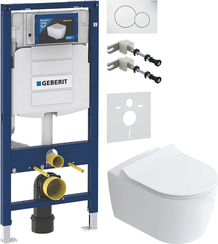 Инсталляция с унитазом комплект: Унитаз подвесной STWORKI Ноттвиль SETK3104-2616 безободковый, с микролифтом, белый / Крепления к стене / Шумоизоляция, Инсталляция UP 320 111.300.00.5, Кнопка белая