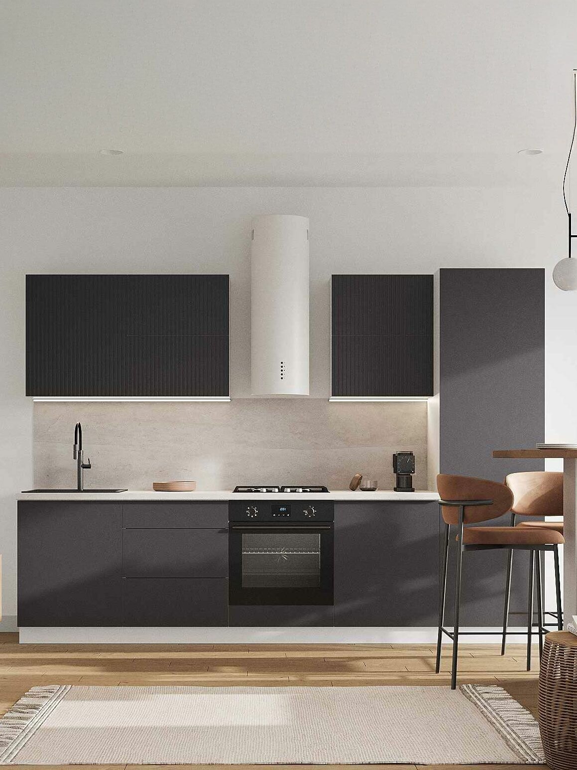 Кухонный гарнитур Комби 3.0 м, мебель для дома и кухни, Белый / Графит