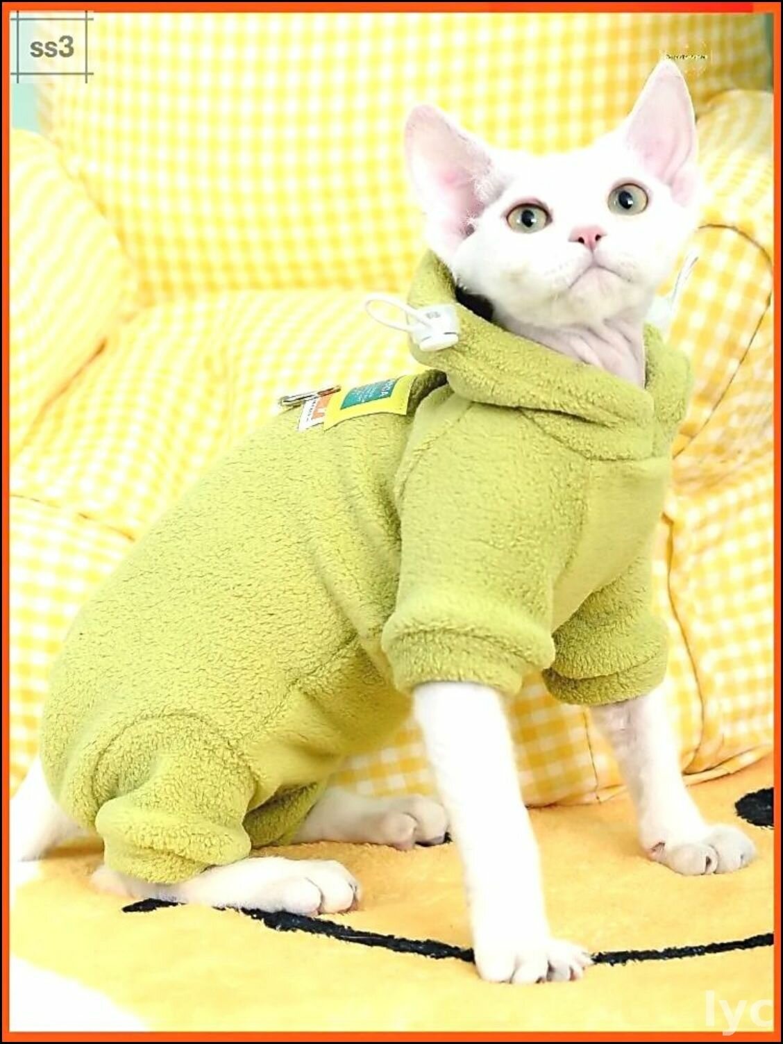 Эксклюзивный утепленный комбинезон для бесшерстных кошек, модель с капюшоном и полным покрытием всех четырех лап