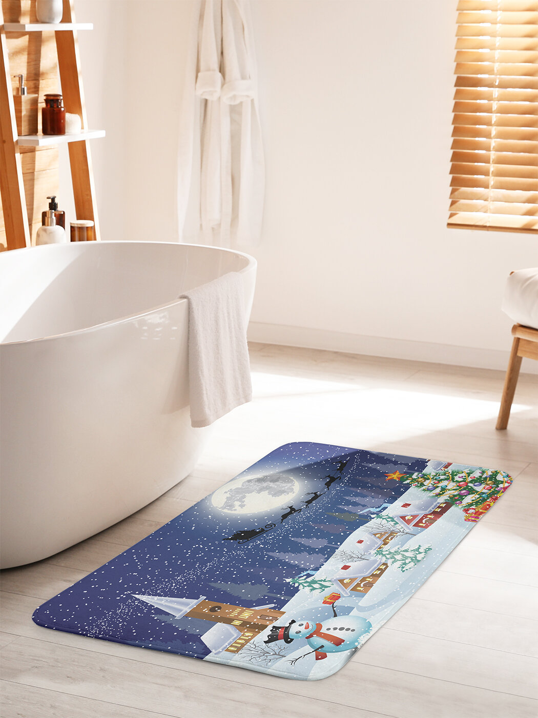 Коврик для ванной комнаты и туалета противоскользящий "Новогодний вечер" 60х100 см, JoyArty, серия Новый год