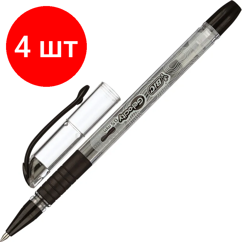 Комплект 4 штук, Ручка гелевая неавтомат. BIC Gelocity Stic резин. манжет. черная