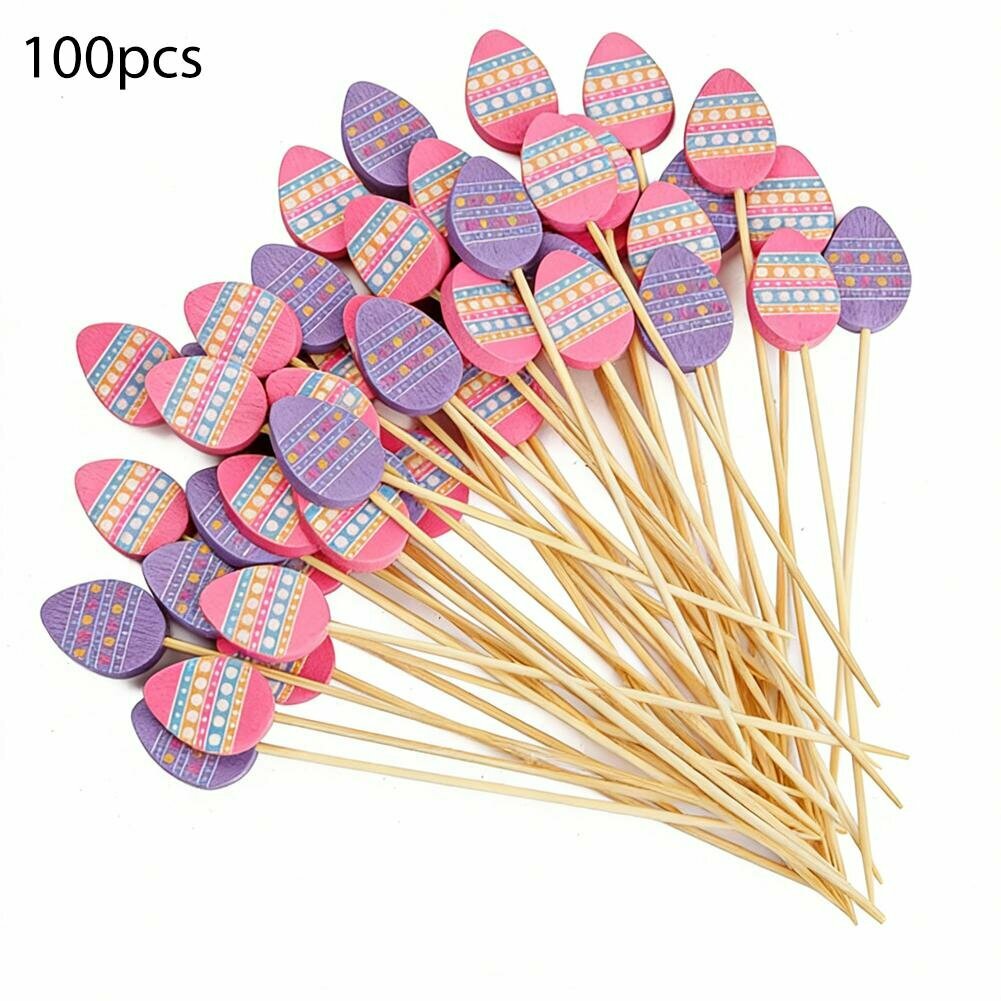 Набор из 100 штук бамбуковых палочек для фруктов, пасхальных яиц и коктейлей, креативный дизайн для вечеринок