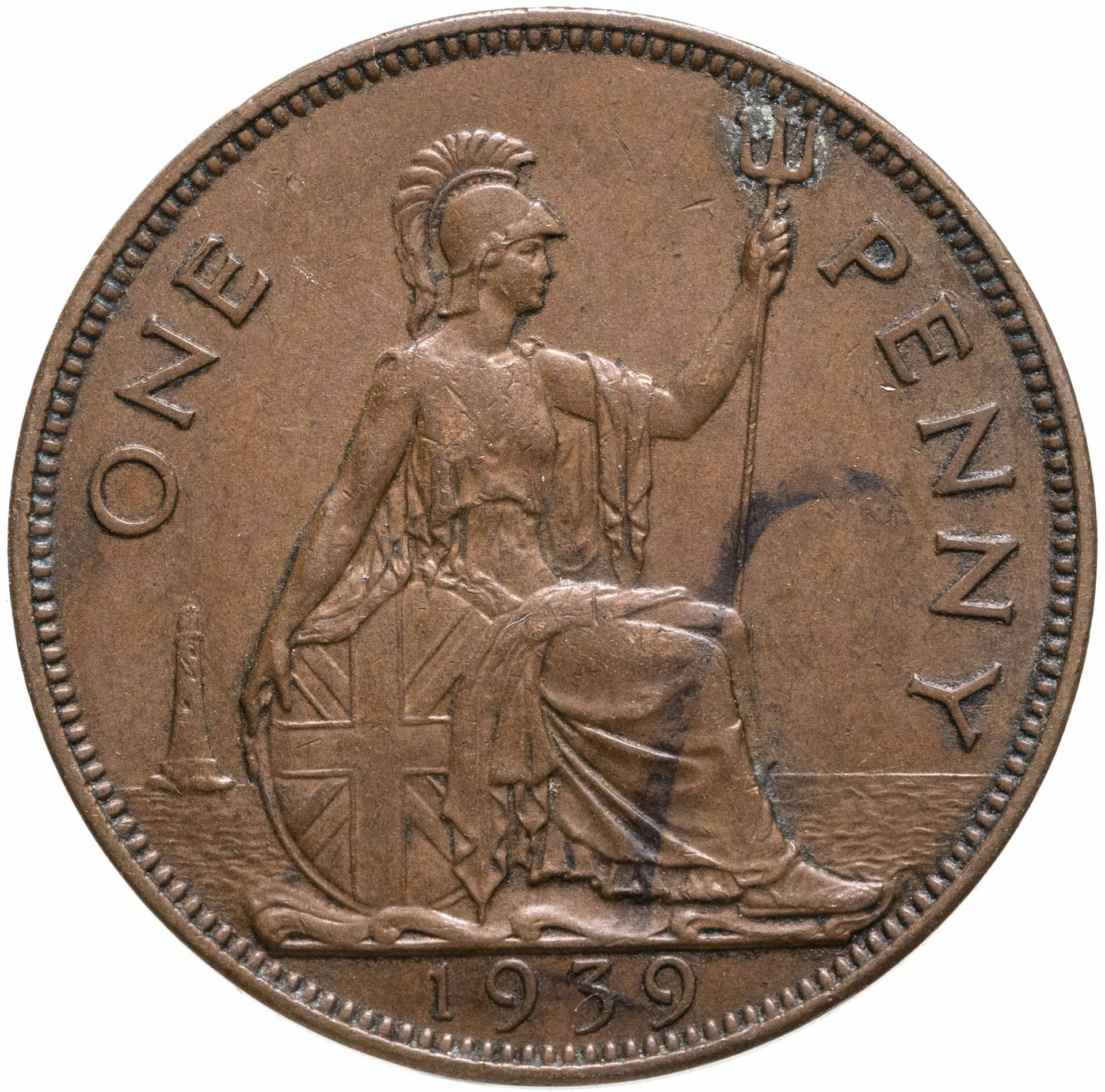 Великобритания 1 пенни penny 1939, Бронза, в сохранности XF