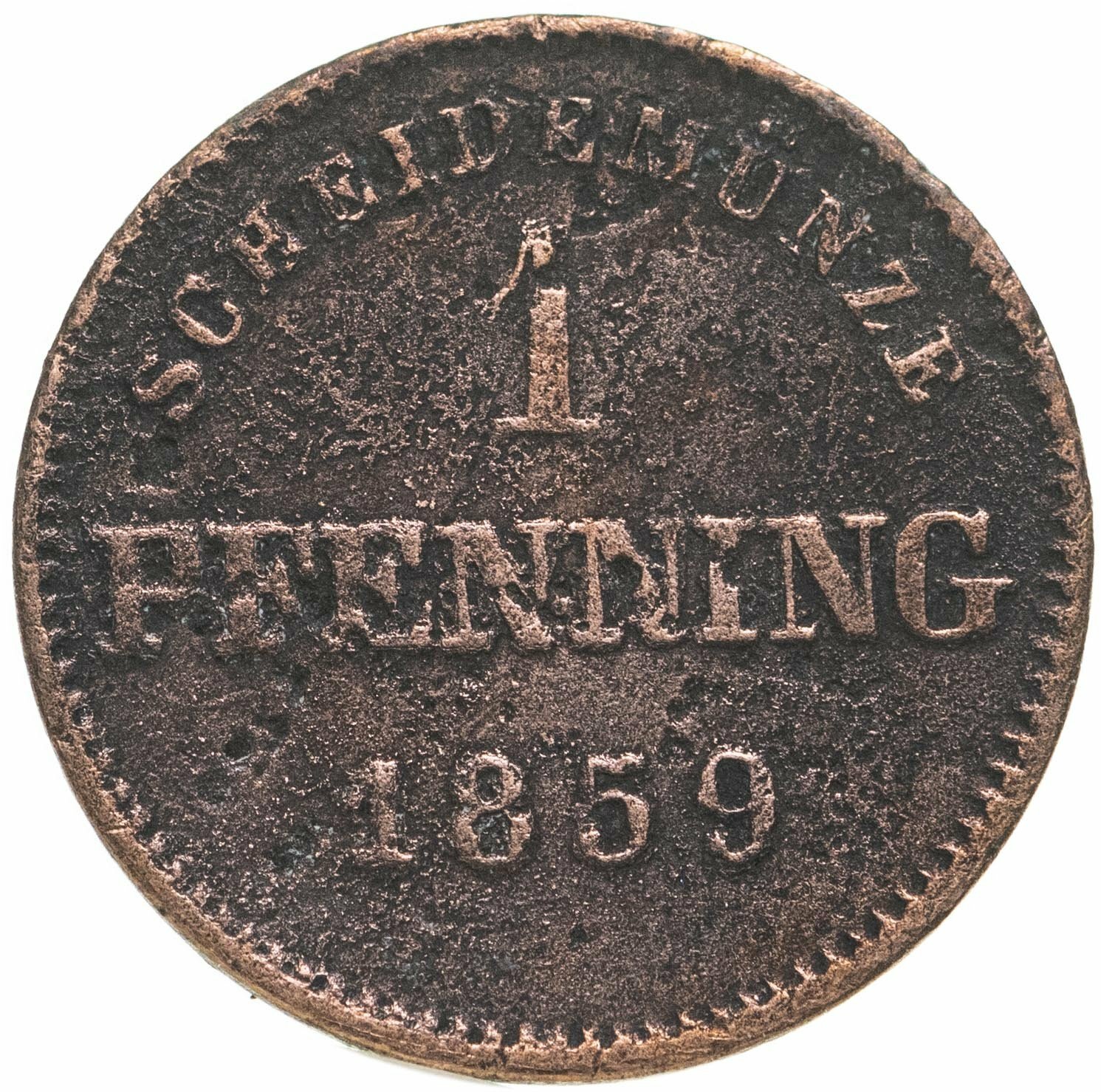 Германия, Бавария 1 пфенниг 1859, Медь 166, в сохранности F