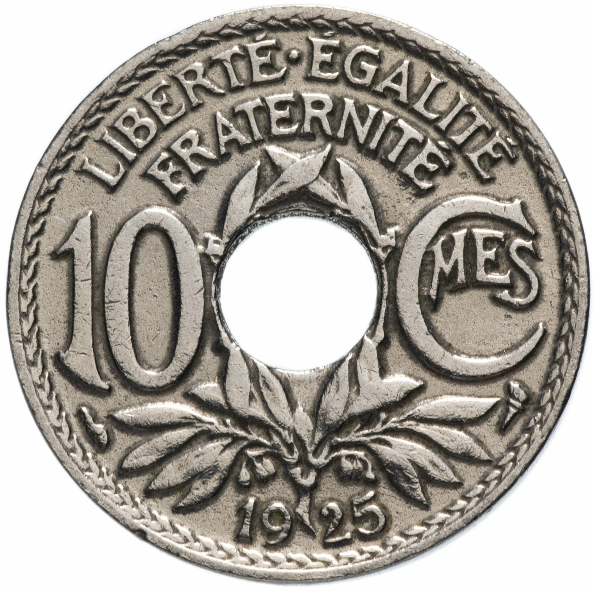 Франция 10 сантимов centimes 1917-1938, Мельхиор медь-никель, в сохранности VF