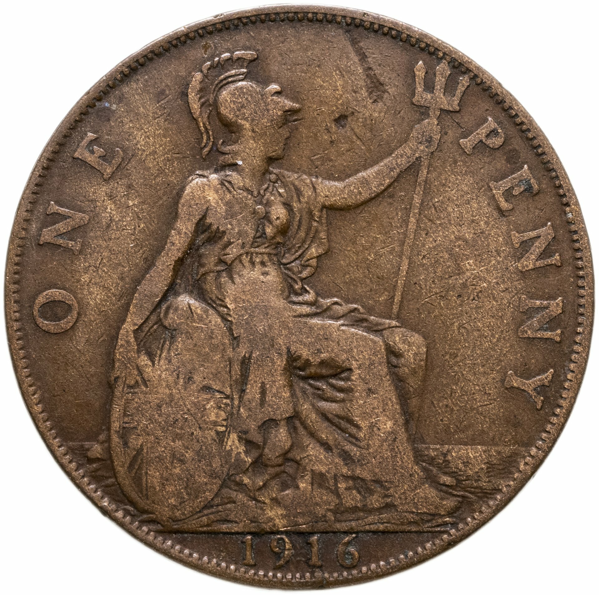 Великобритания 1 пенни penny 1916, Бронза, в сохранности VF