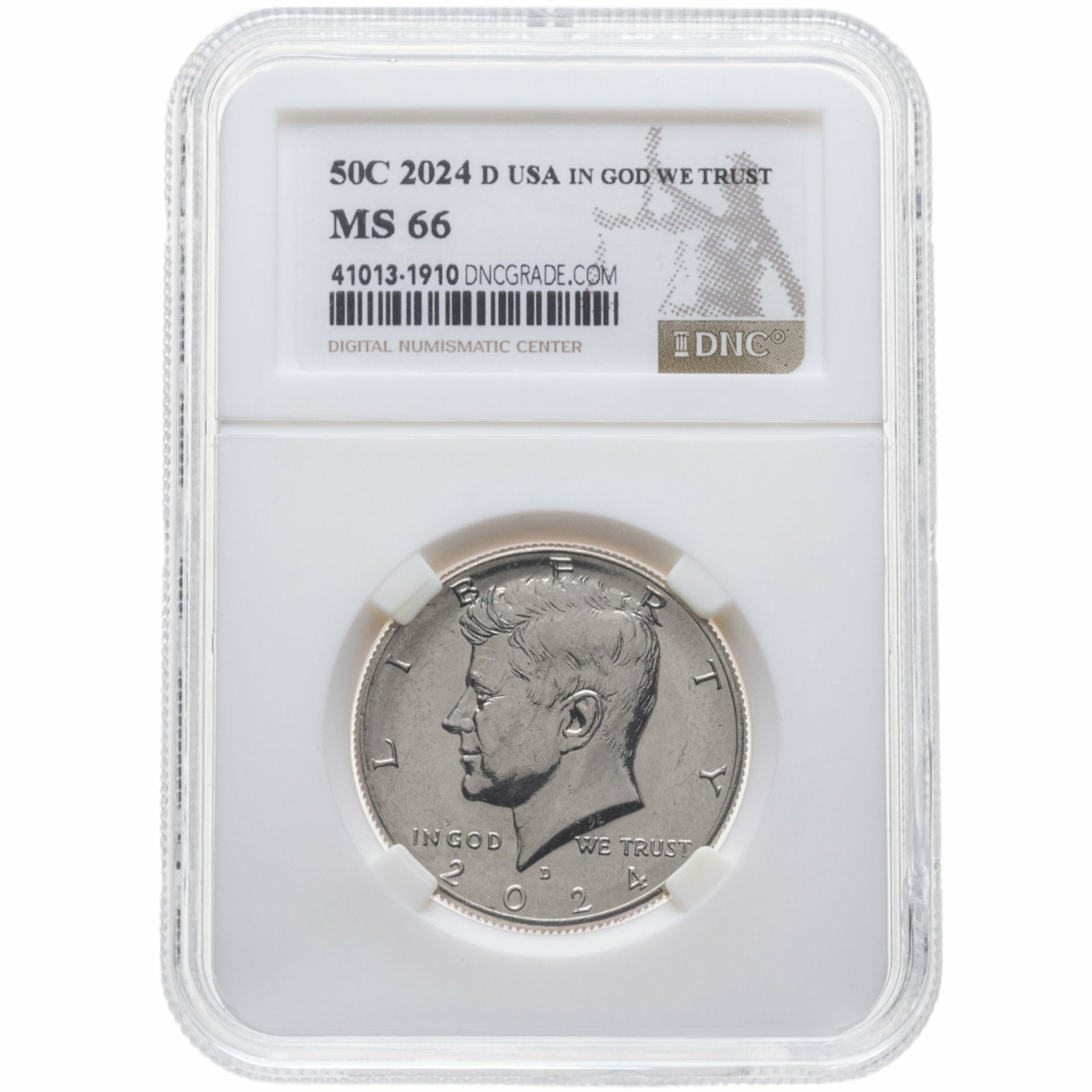 США 50 центов 1/2 доллара, half dollar 2024 P "Kennedy Half Dollar Кеннеди" в слабе DNC MS66, Мельхиор медь-никель