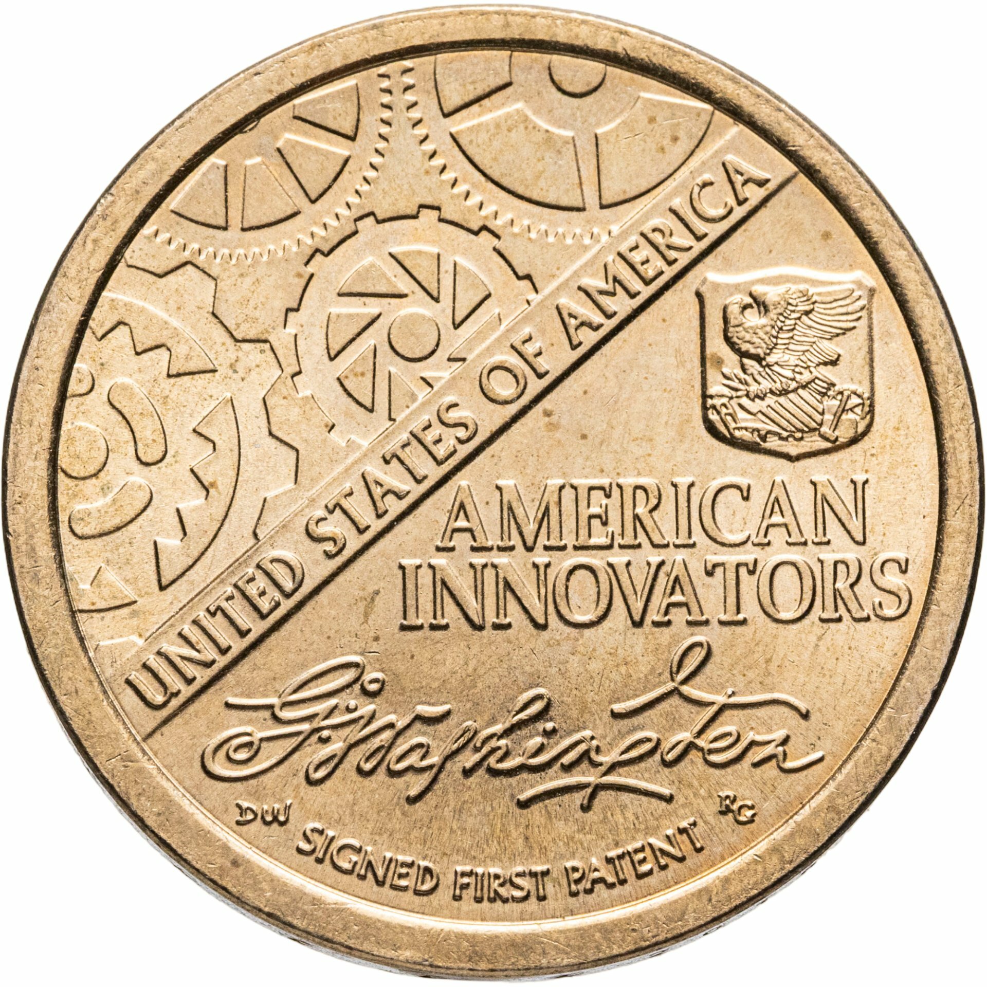 США 1 доллар dollar 2018 "Американские инновации - Первый патент", знак монетного двора: "D" - Денвер, Медь, в сохранности AU-UNC