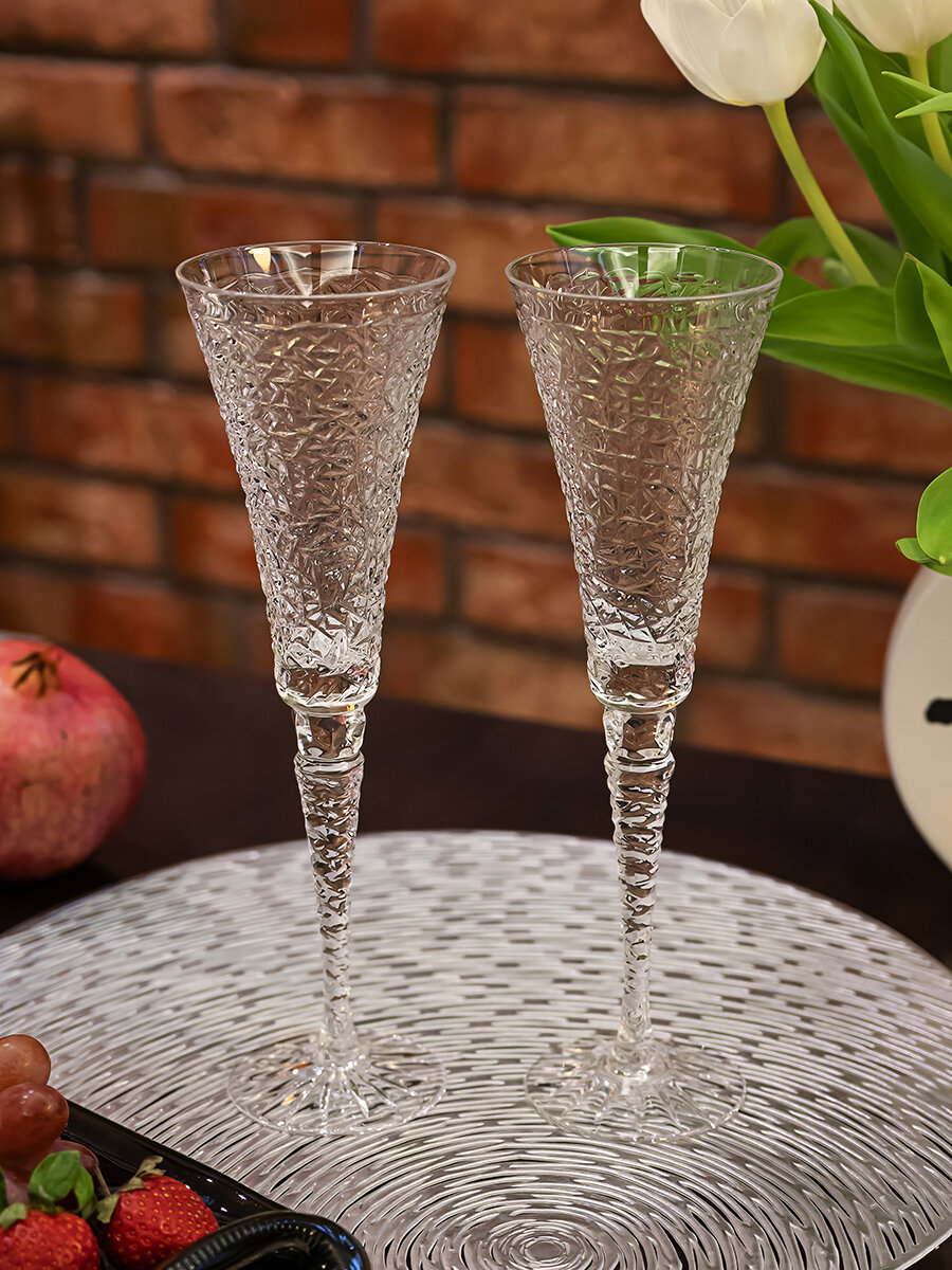 Хрустальные бокалы для шампанского и игристых вин "Иней", объем 200 мл, набор 2 шт, Неман 1100/81 - 12126/200гр.