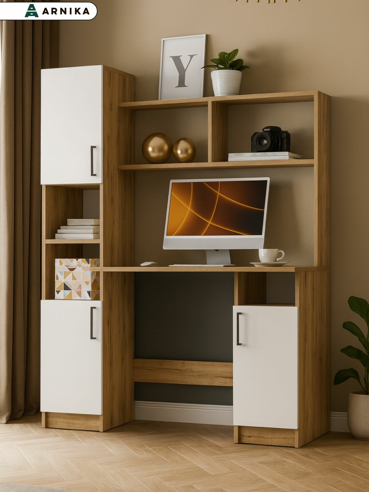 ARNIKA Стол компьютерный для школьника "Гарантия успеха", 123х51х160см, Дуб Золотой/Белый